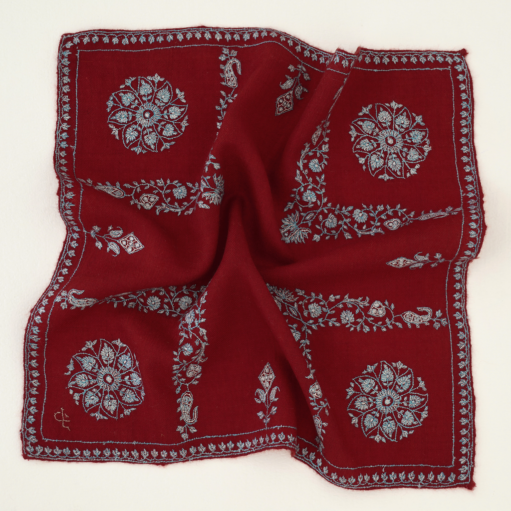 Hand Embroidered Pashmina Pocket Square | Kashmir Loom